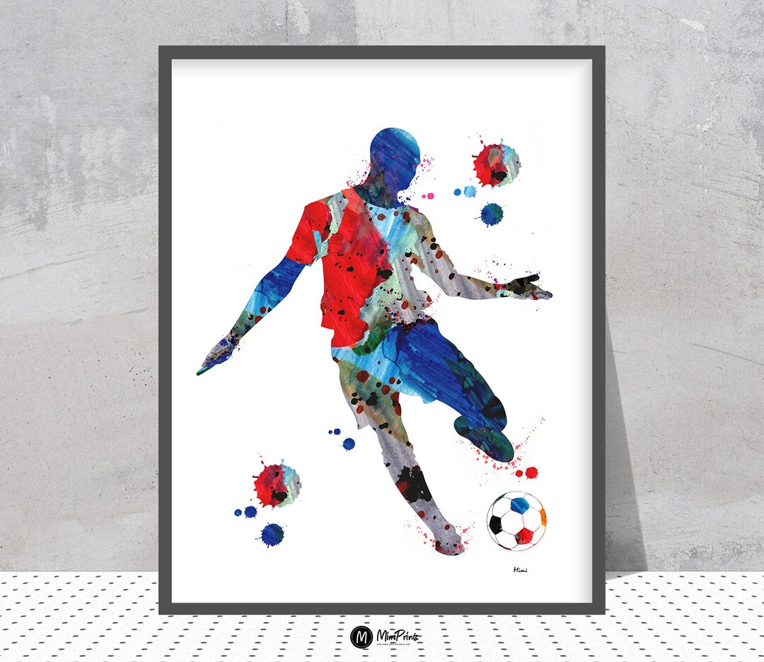 Male Soccer Player Print Boy Playing Soccer Poster Football Match Sport ...