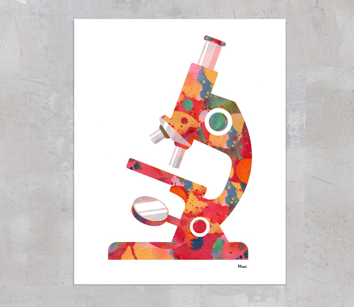 Microscope Watercolor Print Science Instruments Print | Etsy