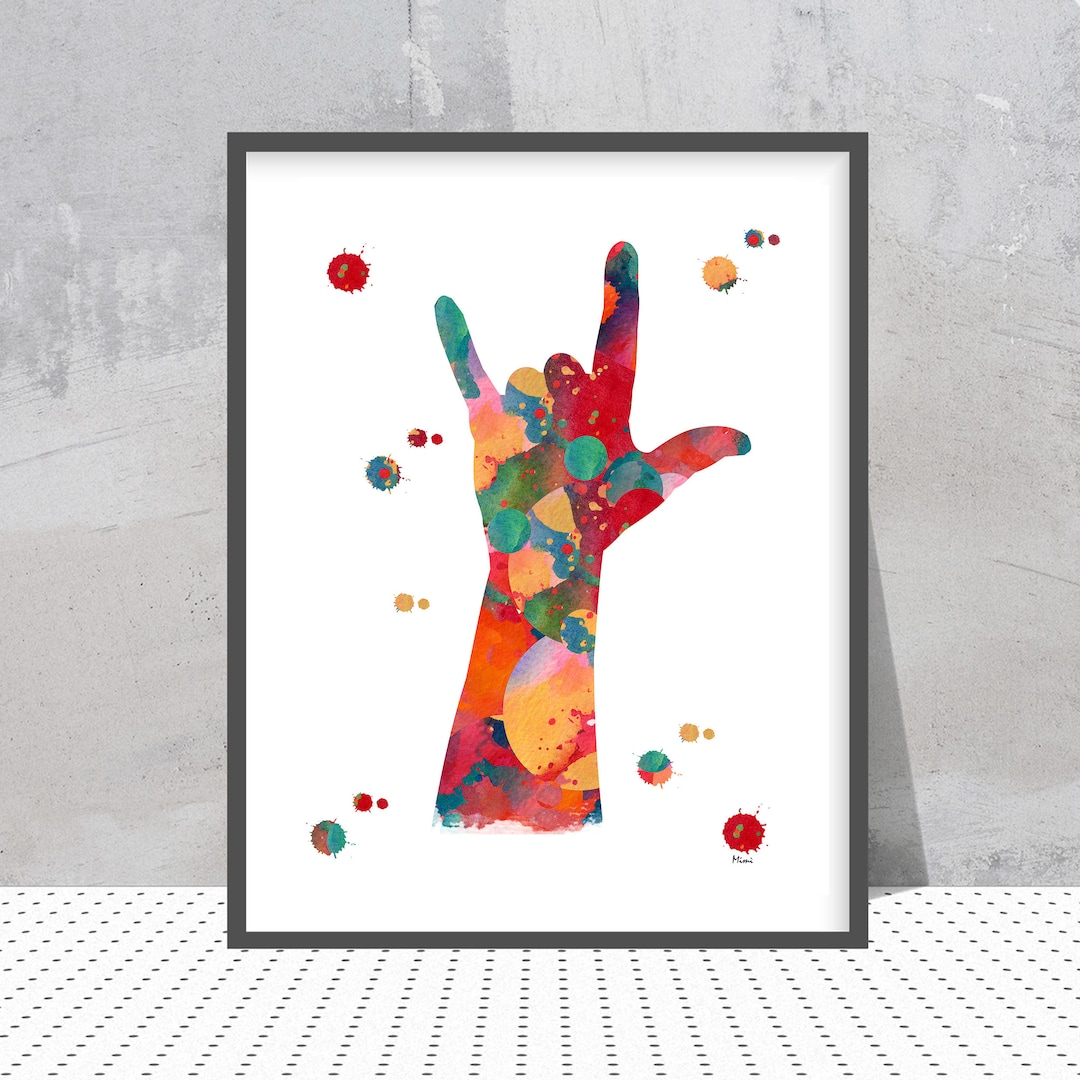 Love Hand Sign Watercolor Print Sign Language Symbol of Love ASL I Love ...