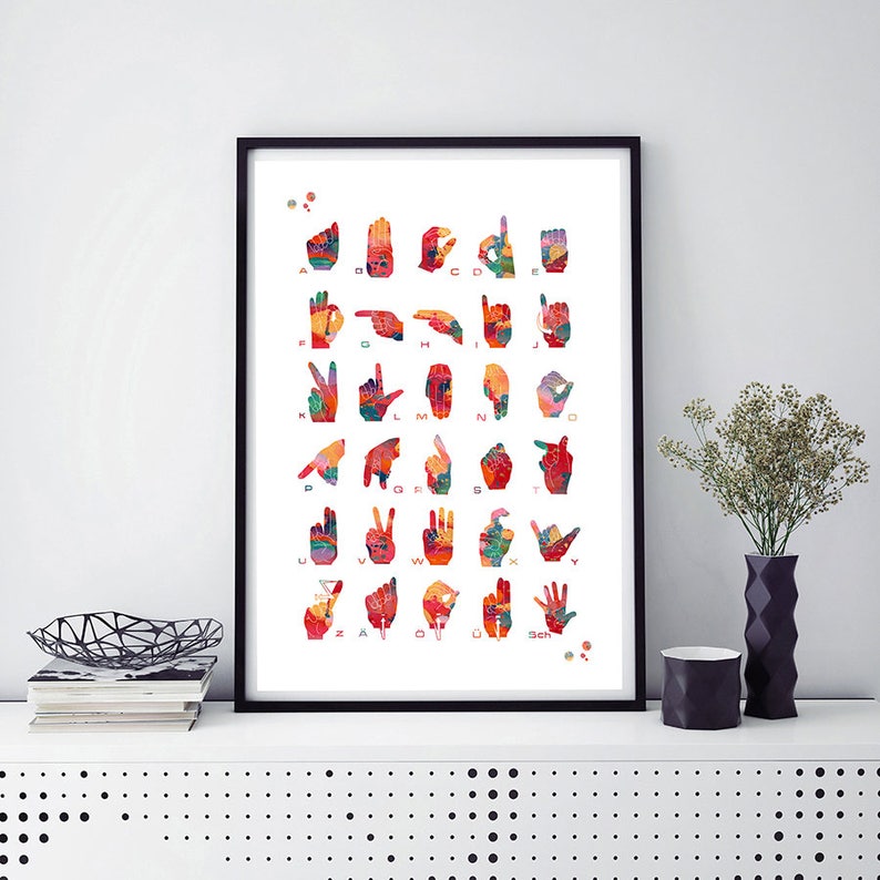 European Sign Language Alphabet Watercolor Print Audiology Art - Etsy