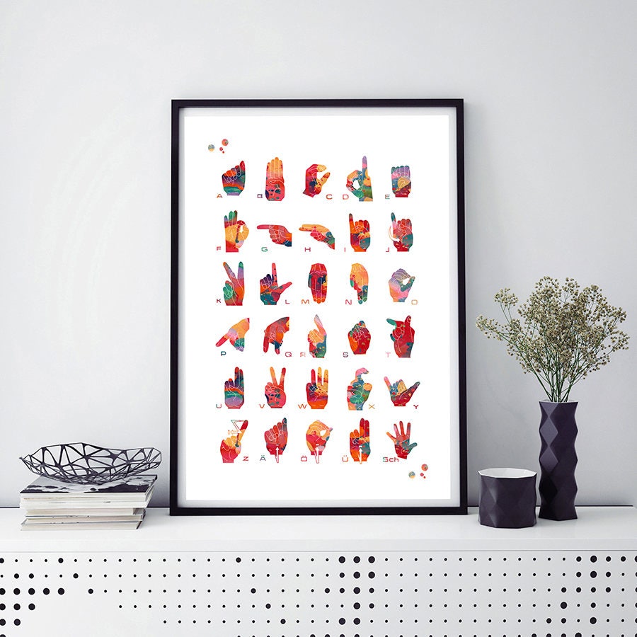 European Sign Language Alphabet Watercolor Print Audiology Art - Etsy