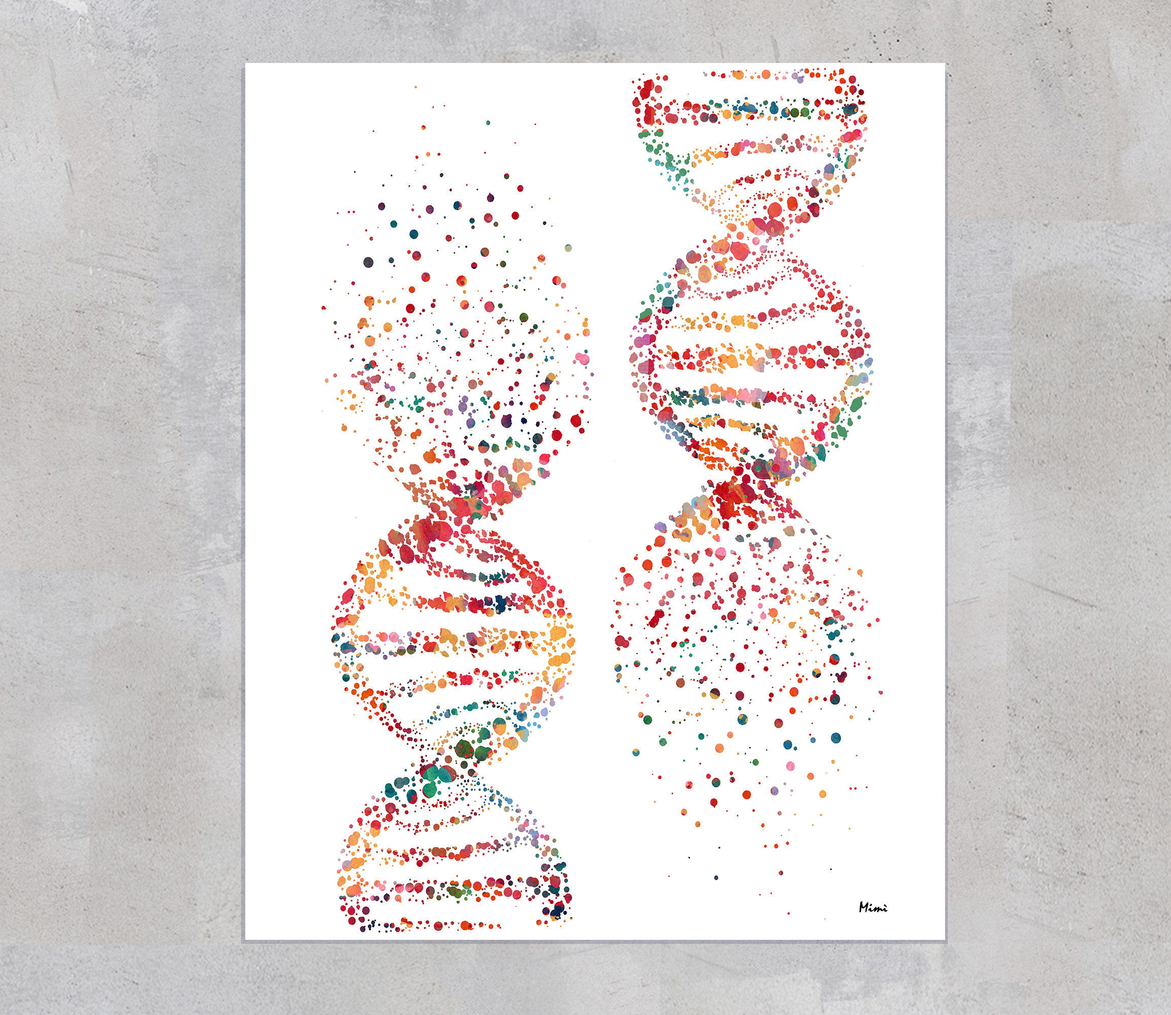 DNA molecule art print Dna double helix genetic watercolor | Etsy