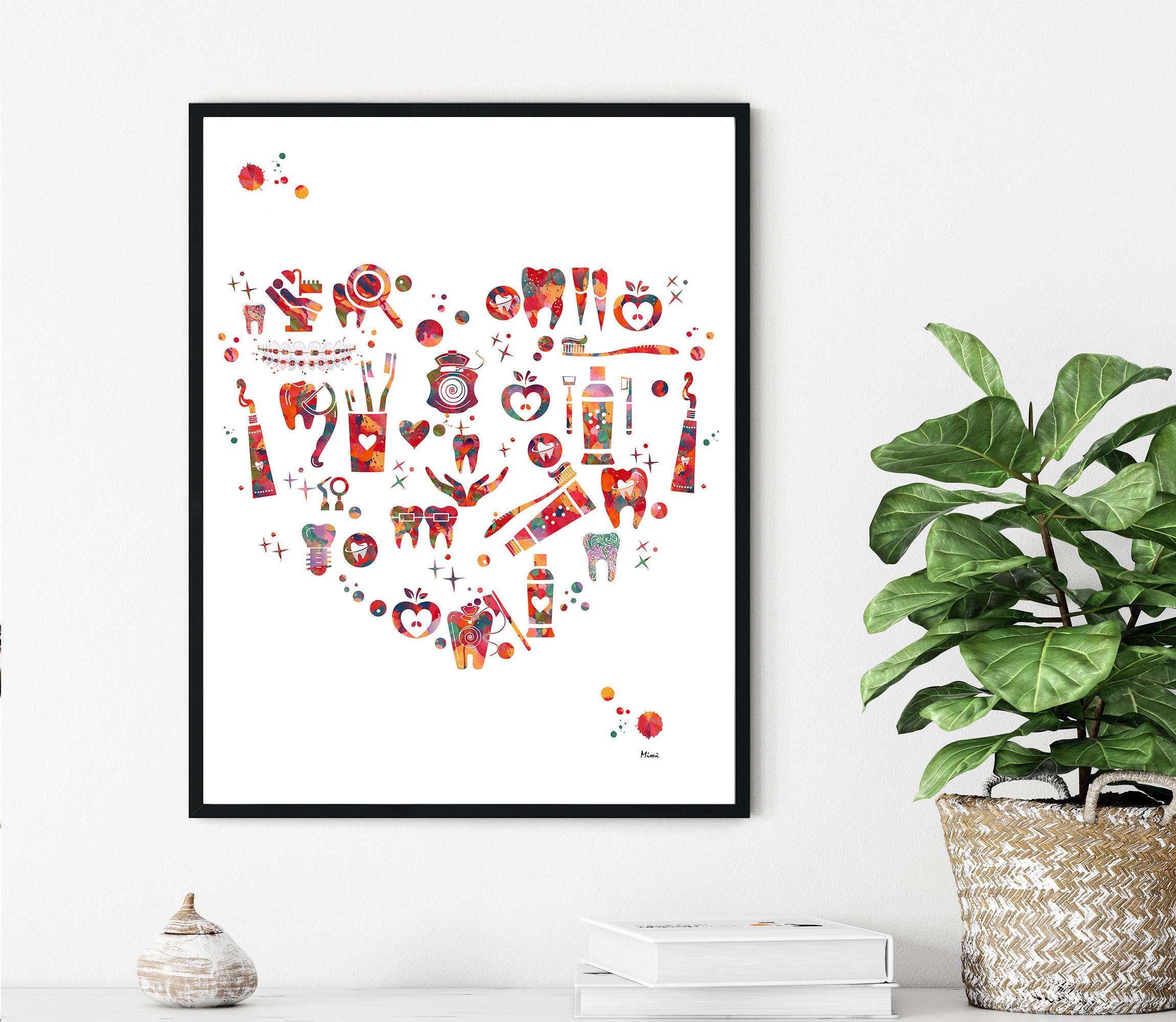 Dentist Profession Print Dental Heart Poster Oral Health Symbol Poster ...