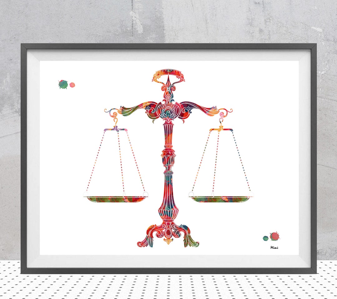 Scales of Justice Print Balance Symbol of Law and Justice Watercolor ...