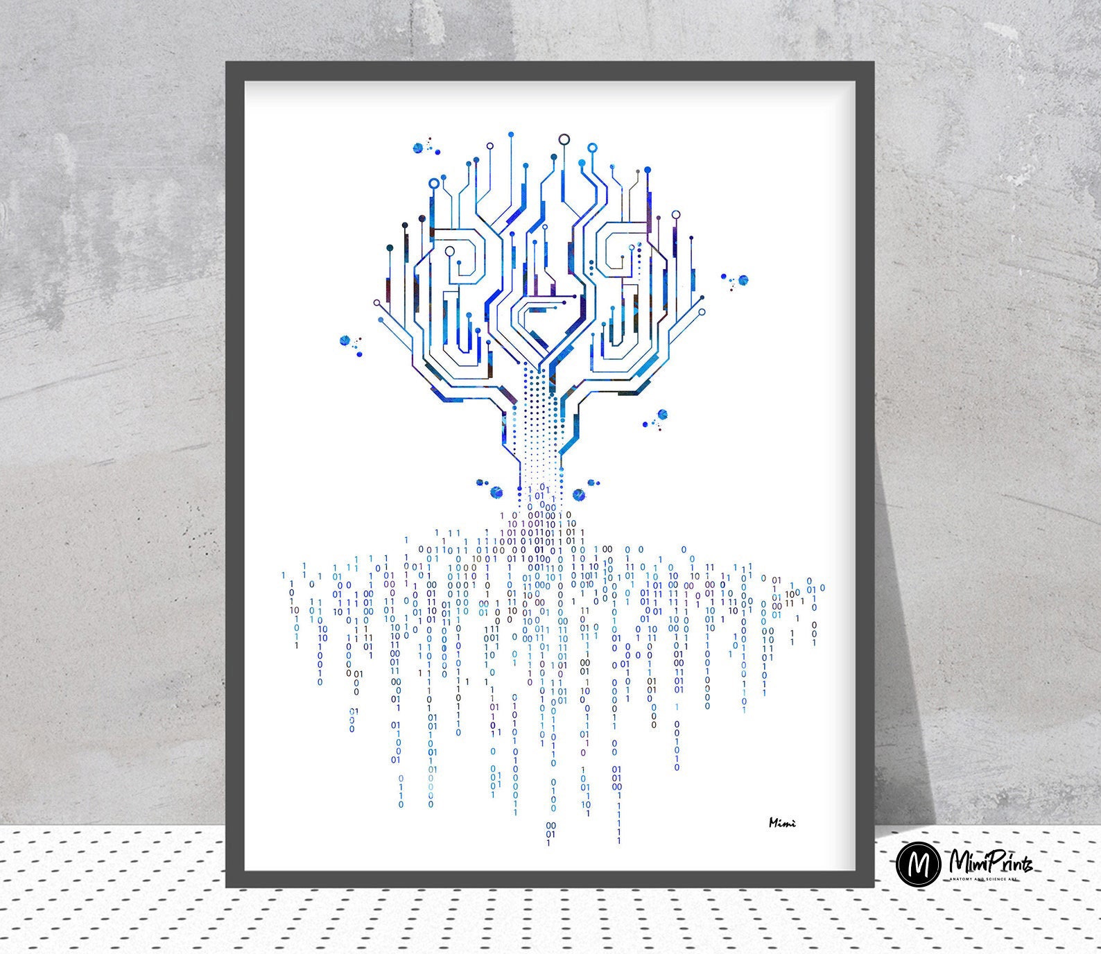 Abstract Tree With Binary Code Roots Watercolor Print Computer - Etsy
