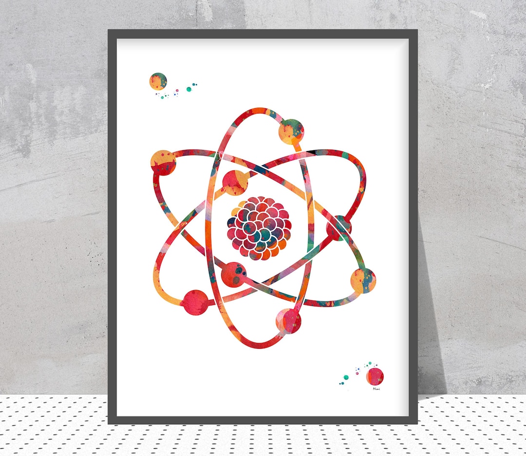 Atom Science Art Print Atomic Structure and Isotopes Watercolor Physics ...