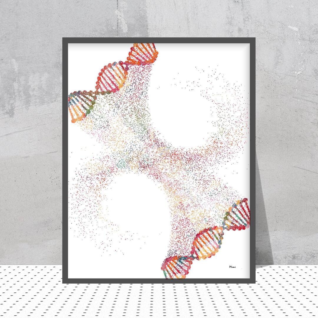 Abstract DNA Print Double Helix Watercolor Genetics Poster Medical ...