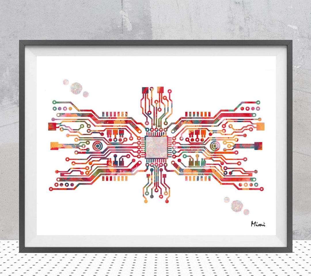Computer Board Print Information Technology Watercolor Circuit Board ...