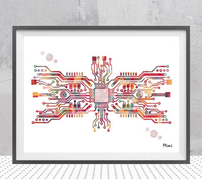 Computer Board Print Information Technology Watercolor Circuit Board ...