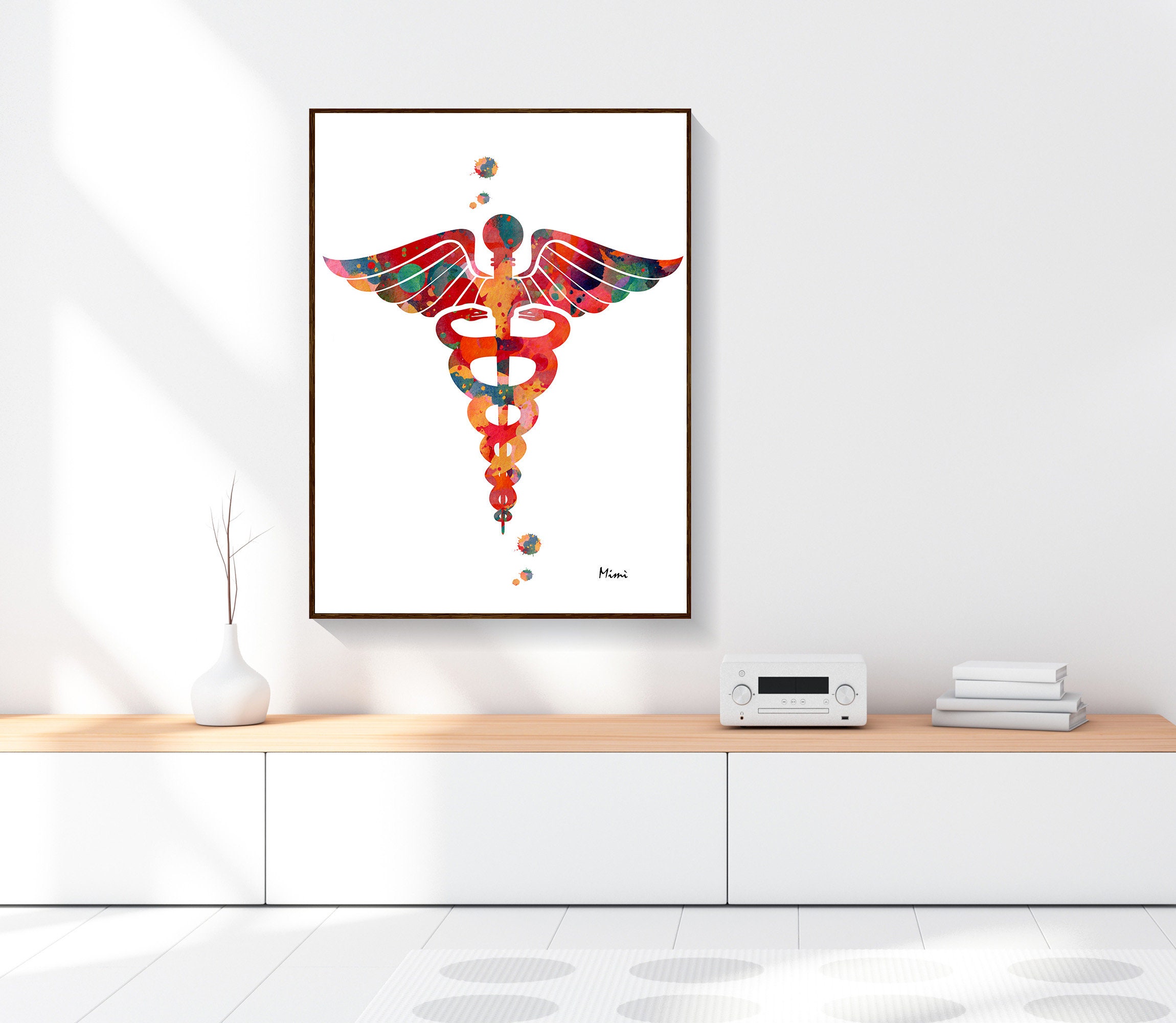Medicine symbol Caduceus watercolor print caduceus poster, medical art ...