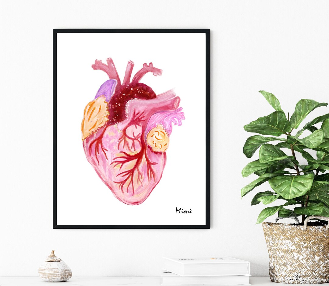 Colorful Heart Anatomy Print - Cardiology Abstract Watercolor in Pink ...