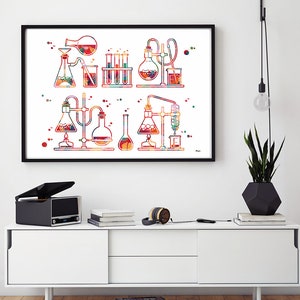 Chemistry Lab Watercolor Print Test Tubes and Flasks Chemical Tools ...