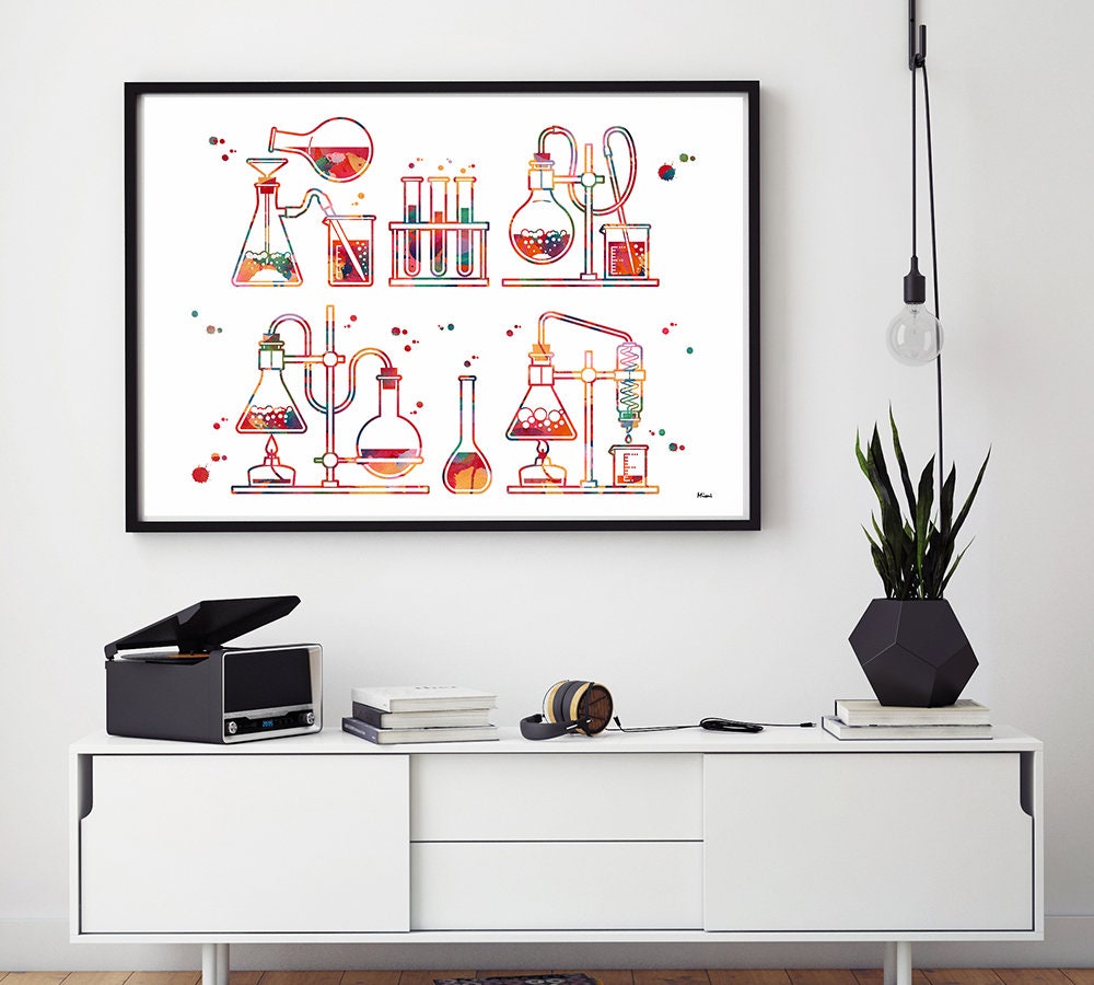 Chemistry Lab Watercolor Print Test Tubes and Flasks Chemical - Etsy