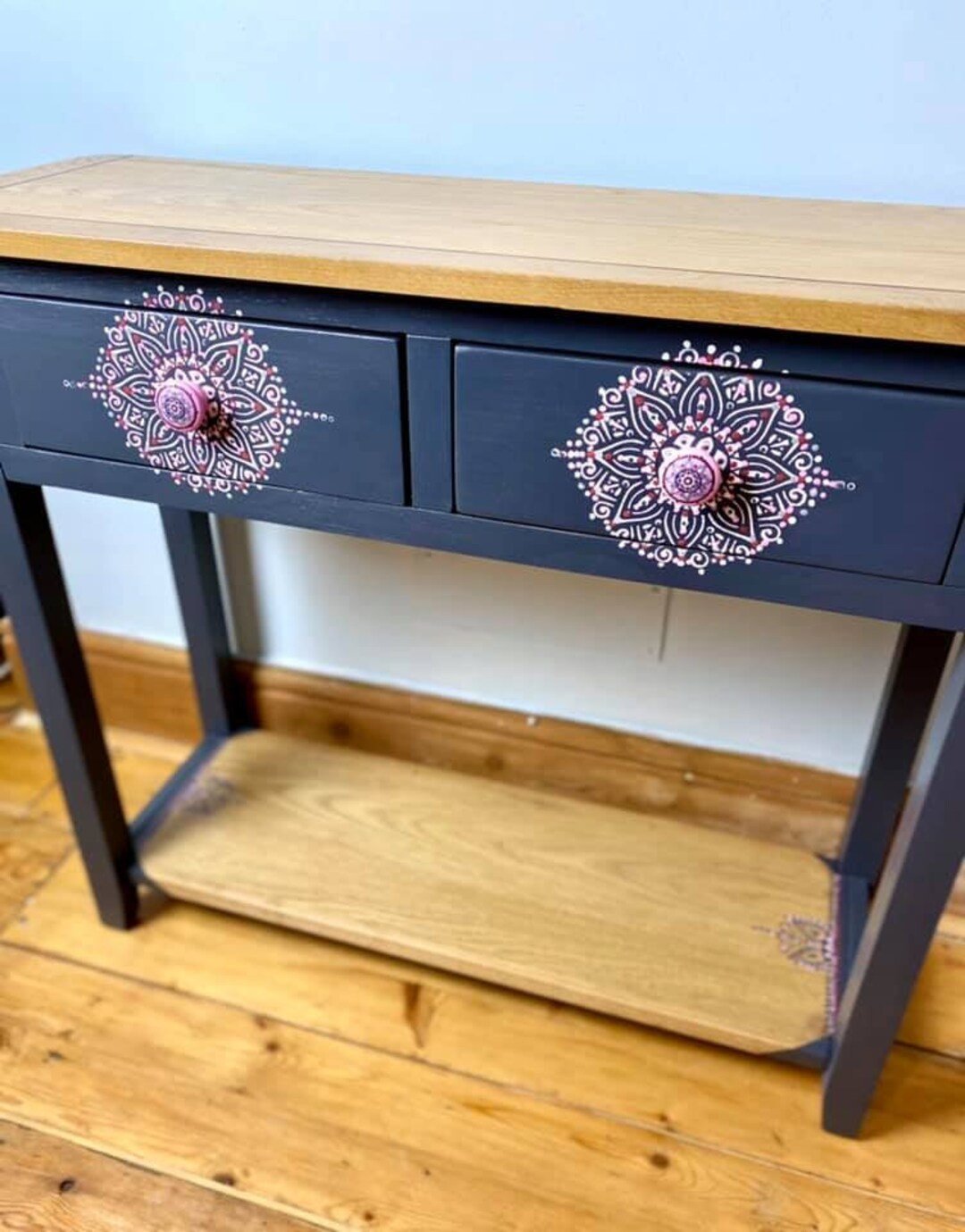 Grey Console Table, NOW SOLD, Hand Painted Hall Table, Mandala Artwork ...