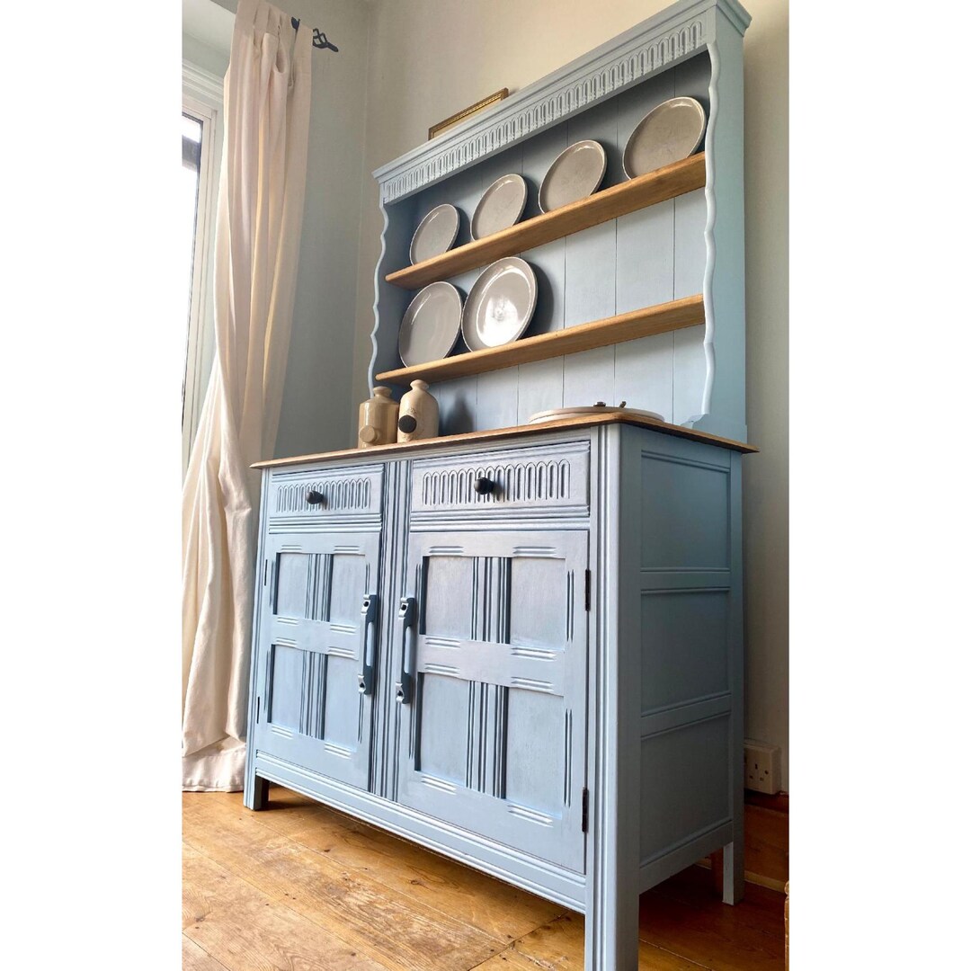 Hand Painted Blue Welsh Dresser (NOW SOLD) Priory Oak Kitchen Hutch - Etsy