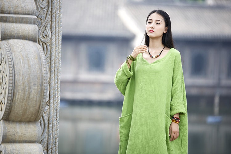Womens Autumn Loose Fitting Long Sleeve Cotton Robe Dress With - Etsy