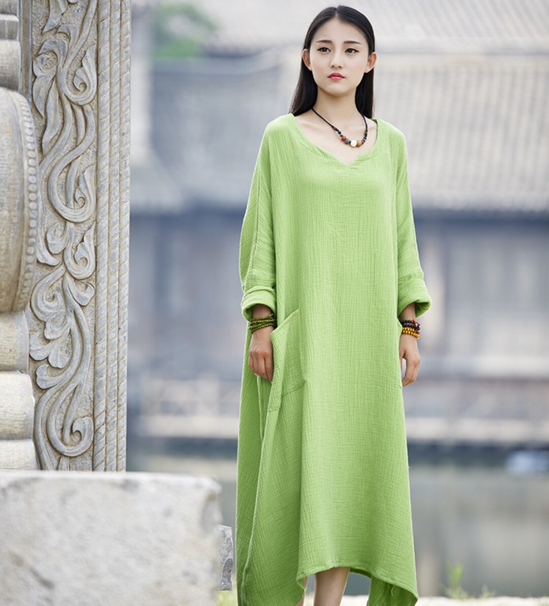 Womens Autumn Loose Fitting Long Sleeve Cotton Robe Dress With - Etsy
