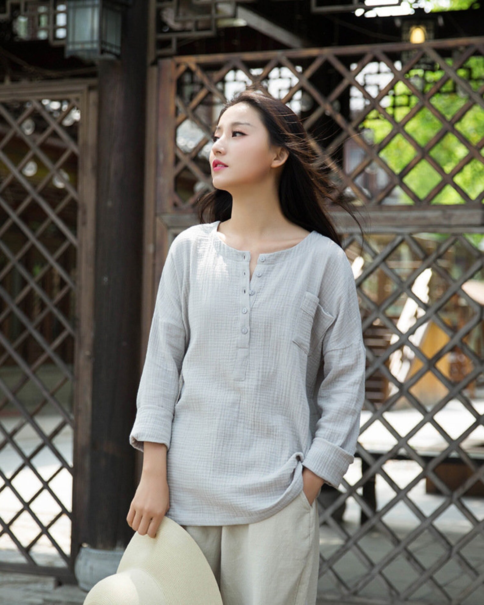 Womens Loose Fitting Round Collar Long Sleeve Cotton Linen - Etsy