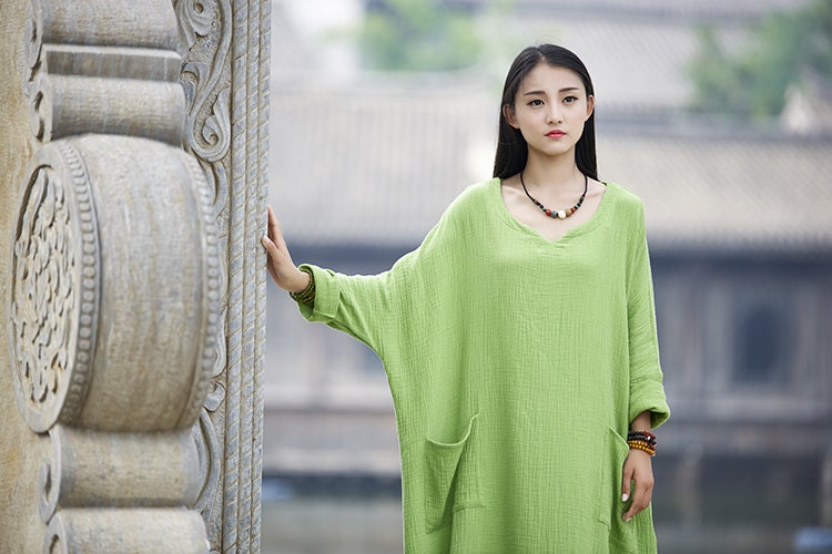 Womens Autumn Loose Fitting Long Sleeve Cotton Robe Dress With - Etsy