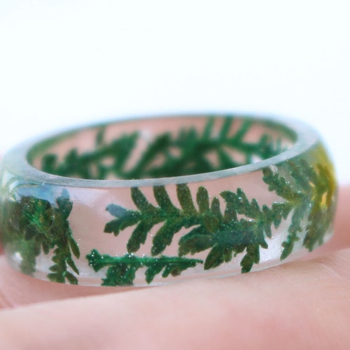 Fern Resin Ring Living Plant Resin Jewelry Green Resin - Etsy