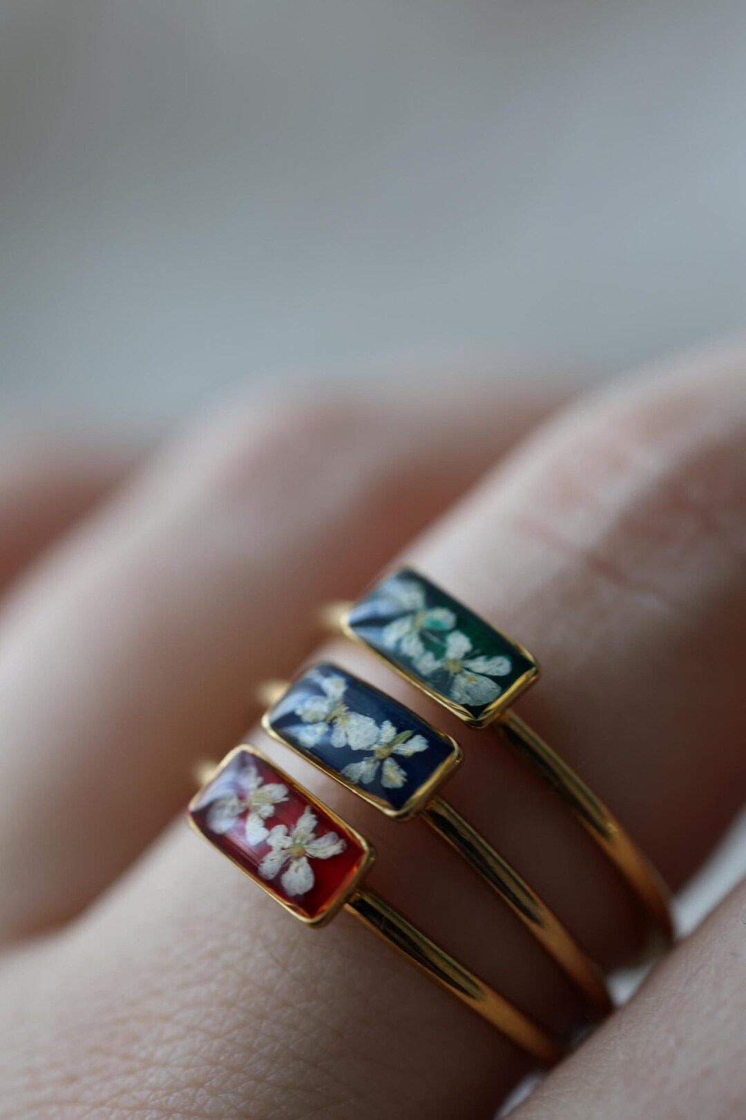 Dainty Flower Rings With Pressed Flowers , Dried Flower Rings for Her ...