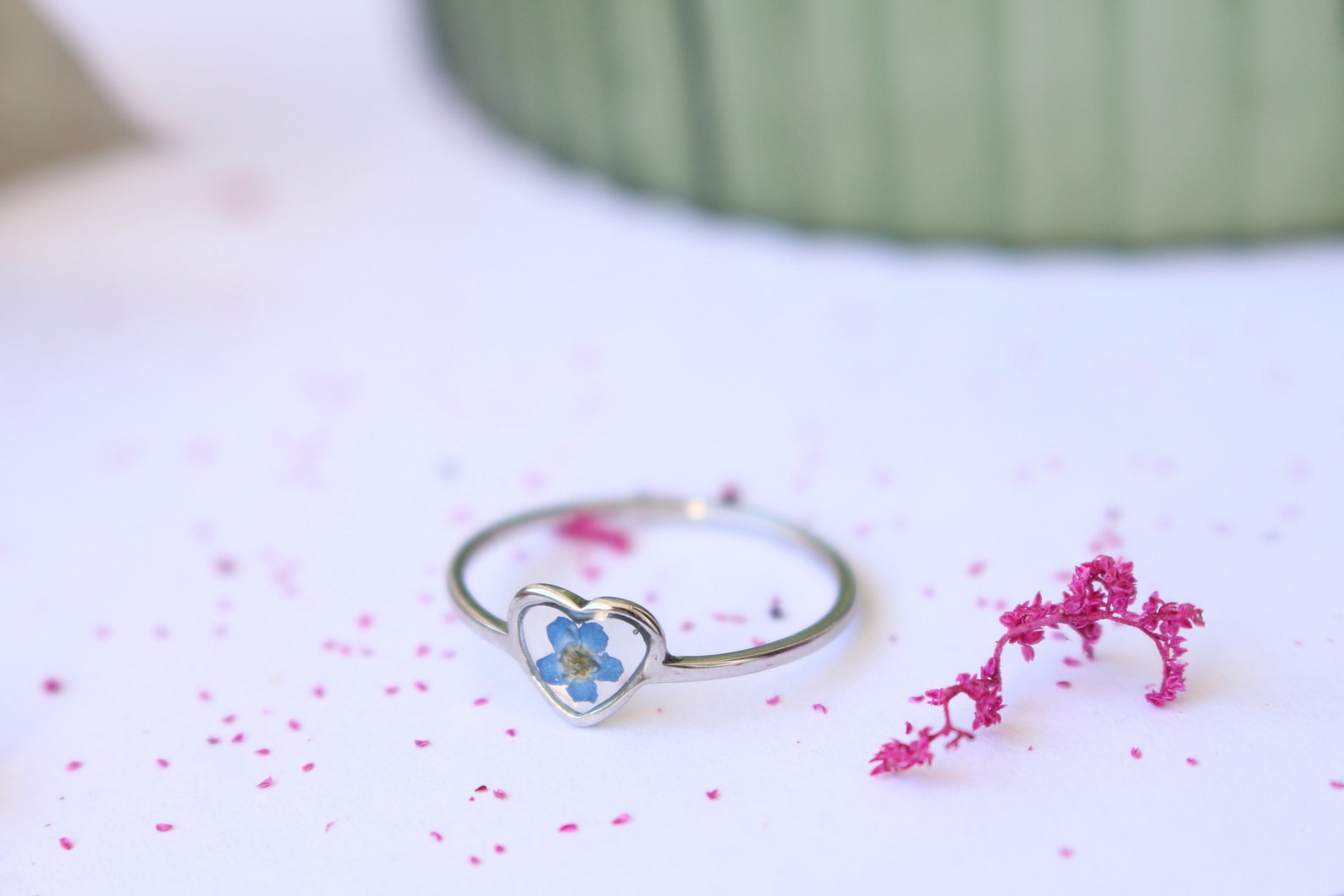 Forget Me Not Ring Heart Simple Heart Ring Tiny Pressed | Etsy