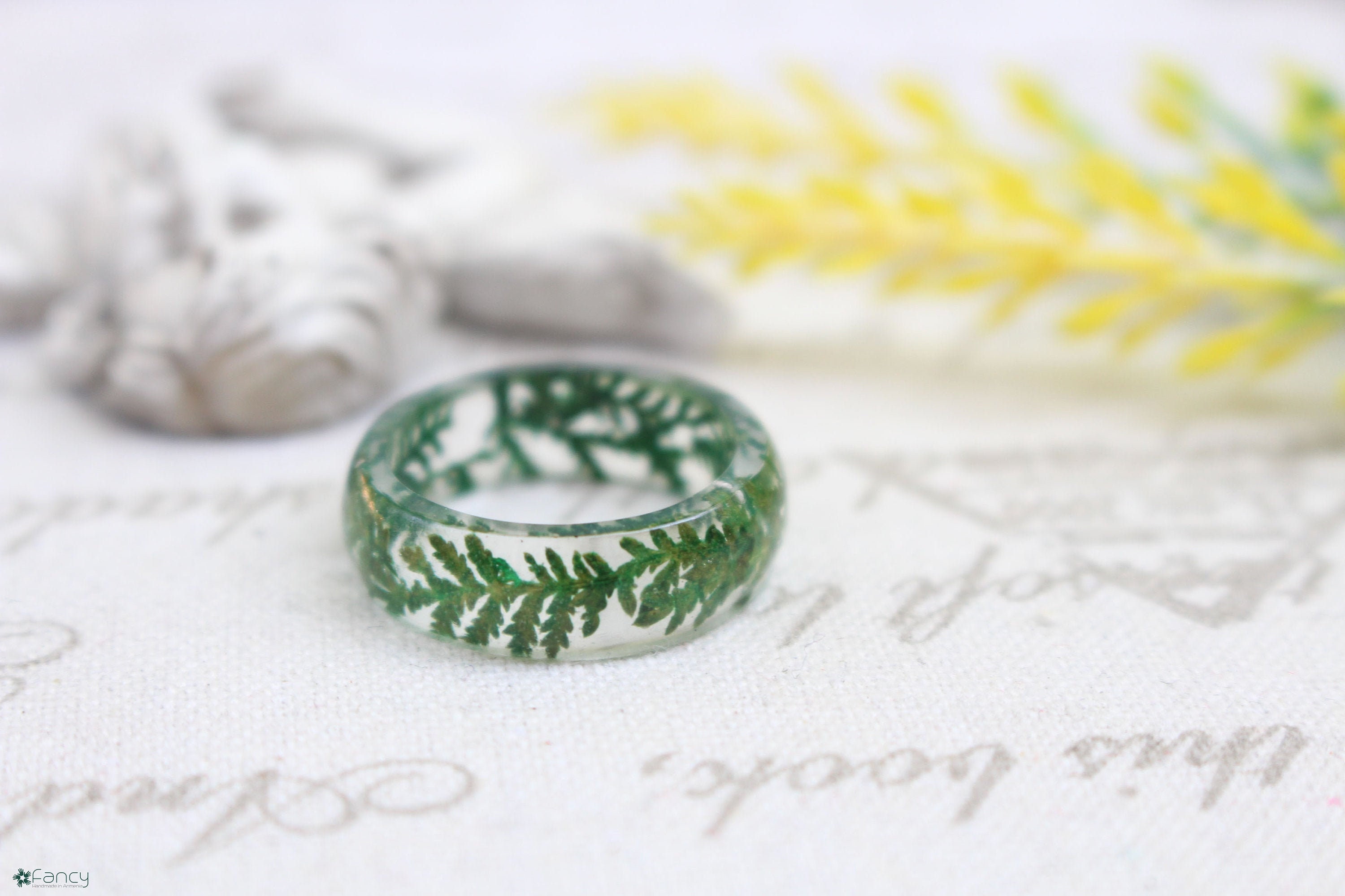 Fern Resin Ring Living Plant Resin Jewelry Green Resin - Etsy
