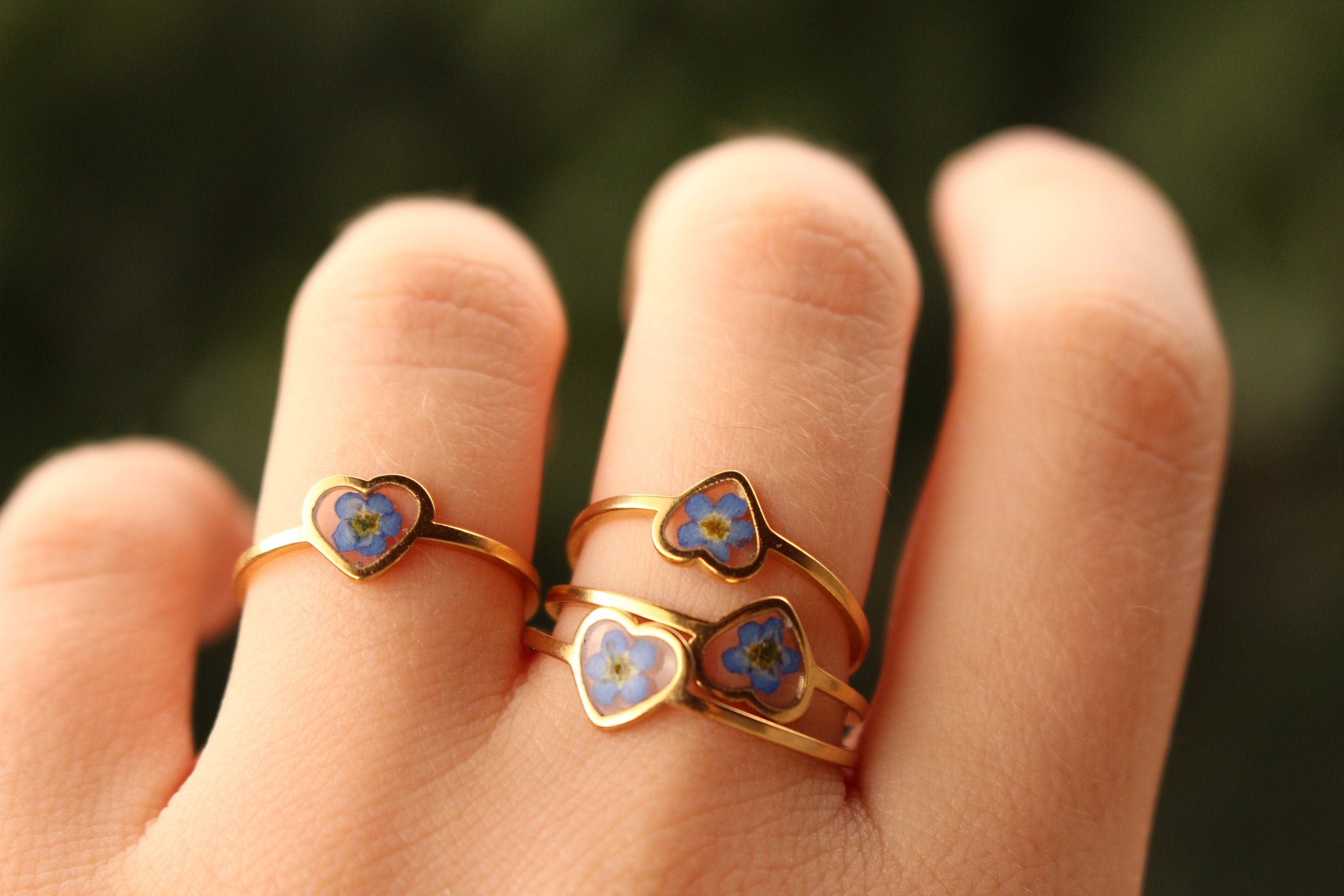 Forget Me Not Ring Heart Simple Heart Ring Tiny Pressed - Etsy