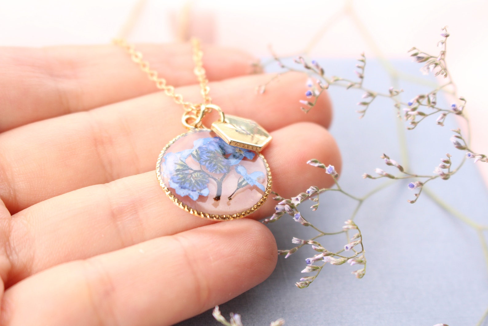 Forget Me Not Necklace Gold With Initial Charm Personalized - Etsy