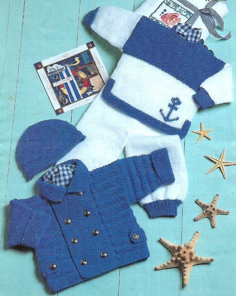 BABY KNIT Sailor Outfit Knitting Pattern: Jacket, Sweater, Leggings ...