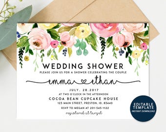 Wedding Shower Invitation Floral Bridal Shower Card | Etsy