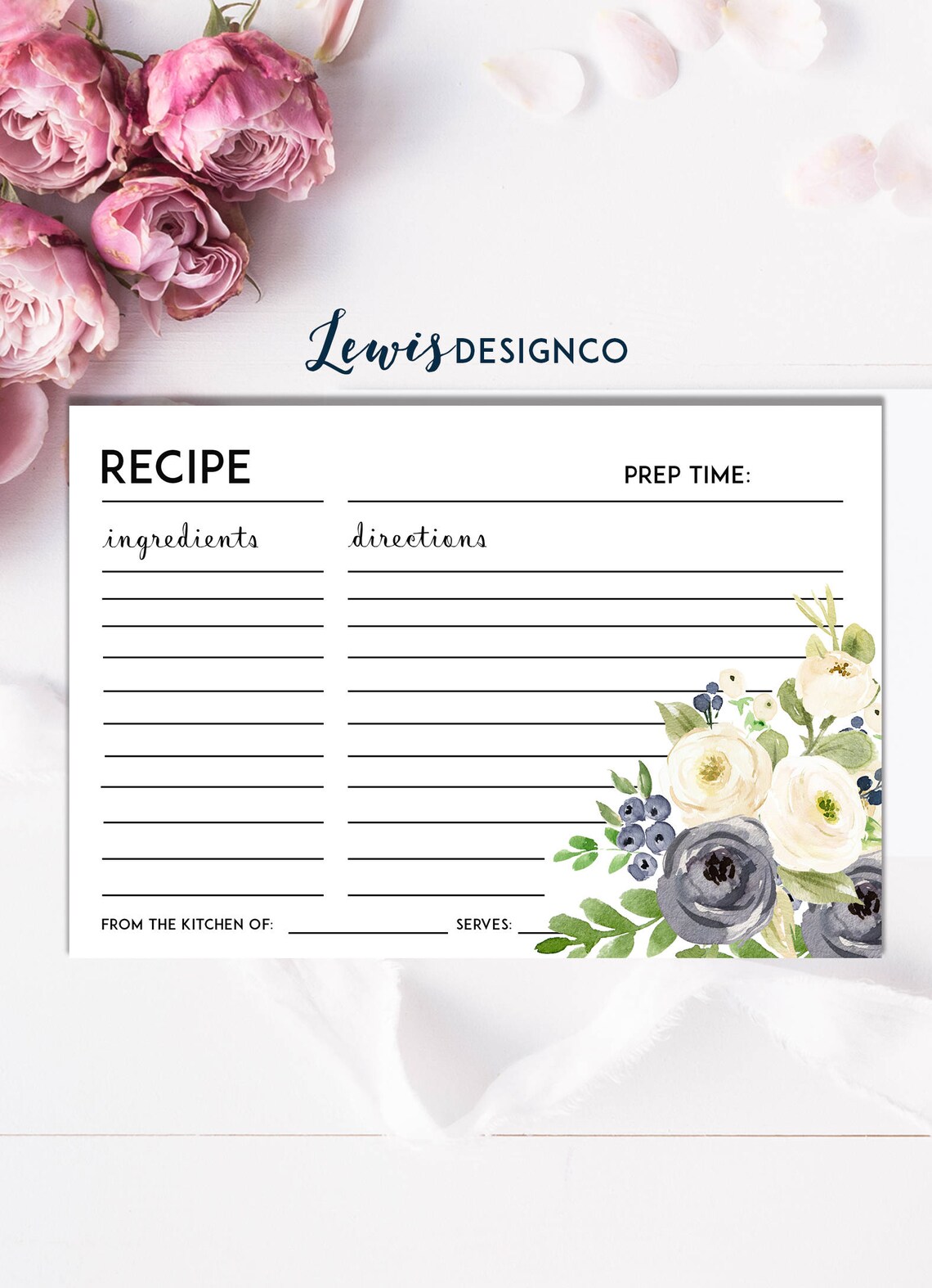 Printable File Floral Recipe Cards Bridal Shower Invitation | Etsy