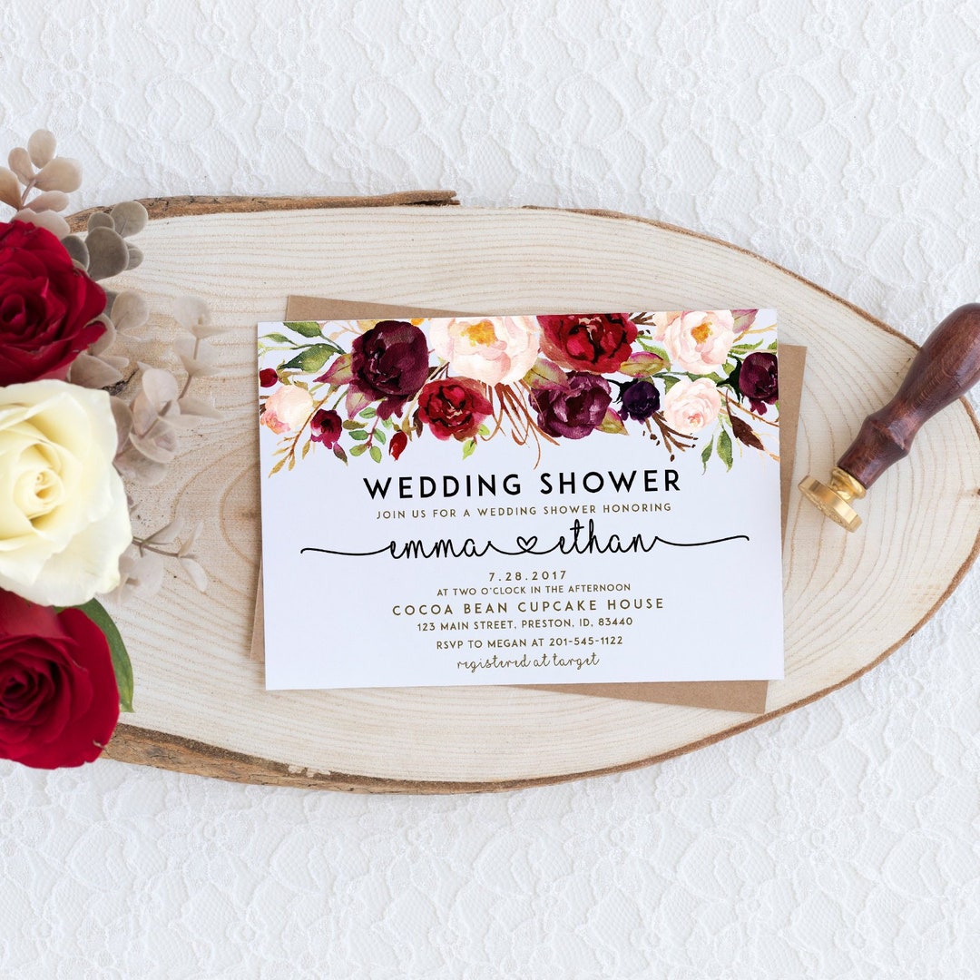 Wedding Shower Invitation, Fall Floral Bridal Shower Card, Couples ...