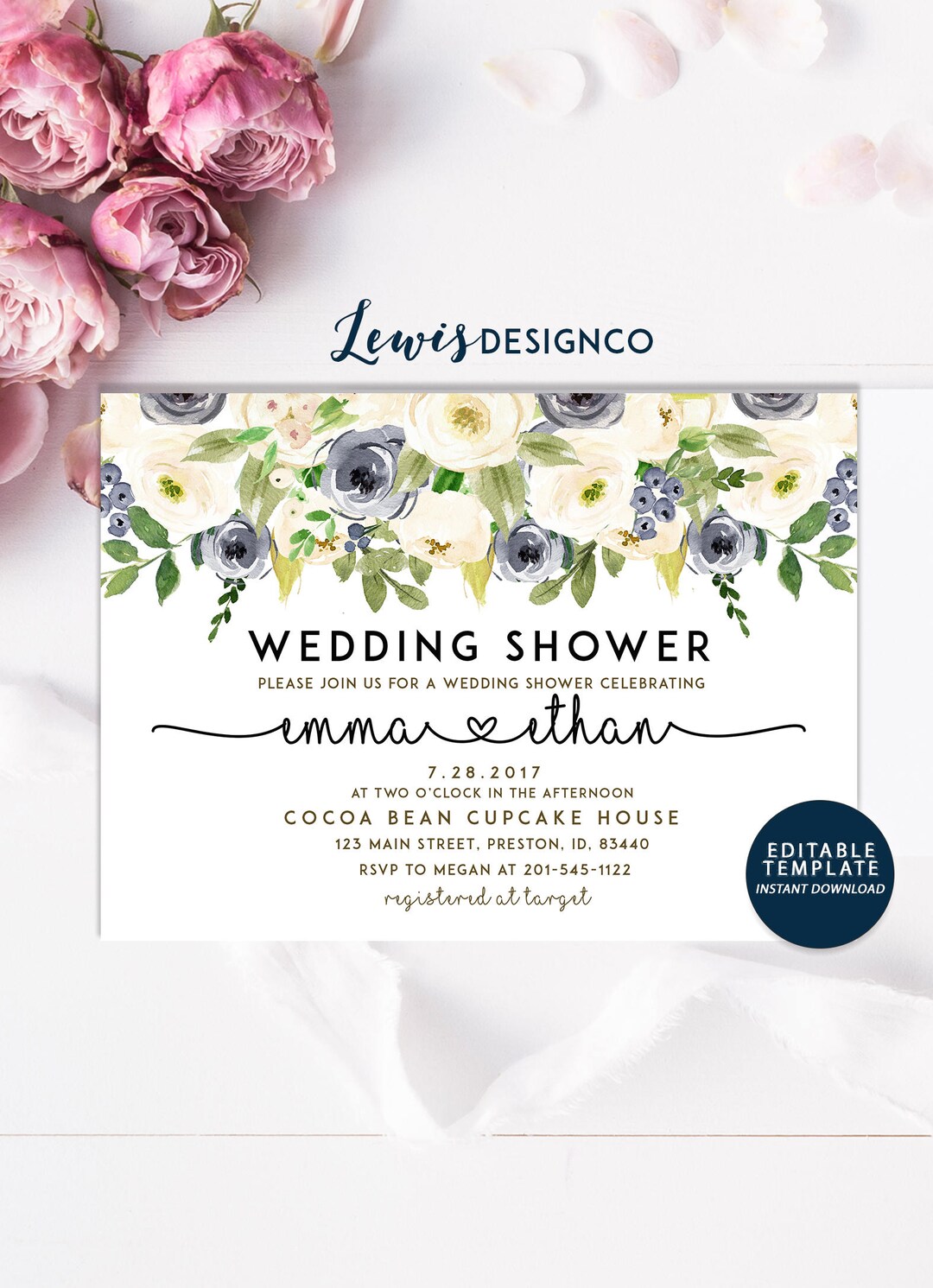 Wedding Shower Invitation, Floral Bridal Shower Card, Couples Shower ...