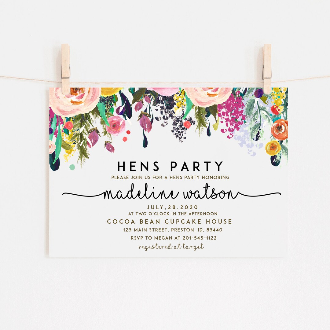 Bridal Shower Invitation, Hens Party Bridal Shower Invite, Hens Night ...