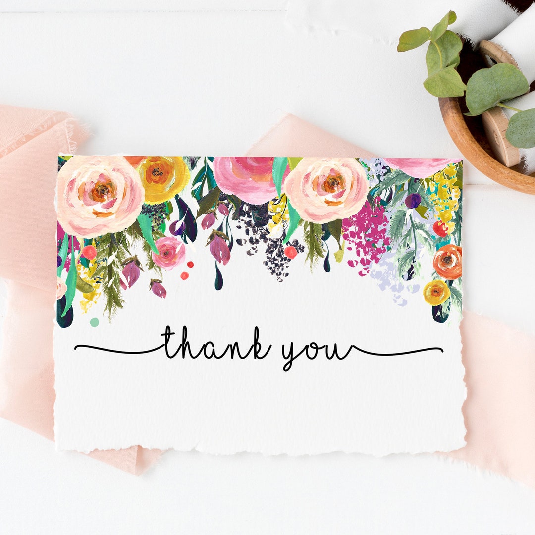 Floral Watercolor Thank You Card, Bridal Shower Thank You, Folded A2 ...