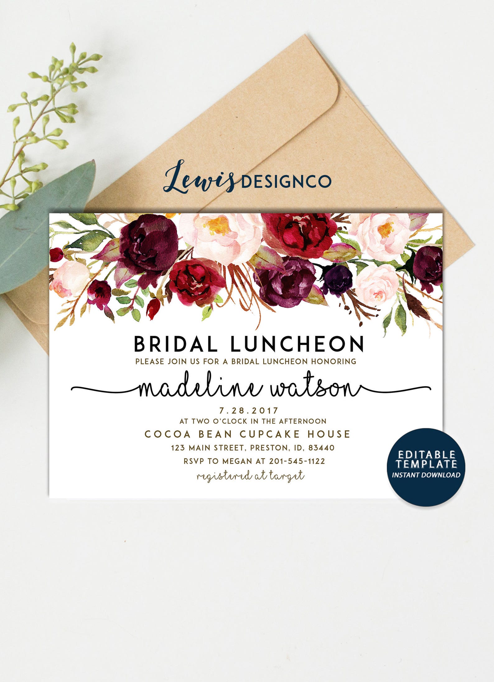 Fall Bridal Luncheon Invitation, Autumn Floral Bridal Shower Invite ...