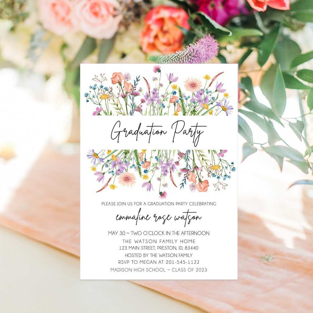 Wildflower Graduation Party Invitation, High School Graduation Invite ...