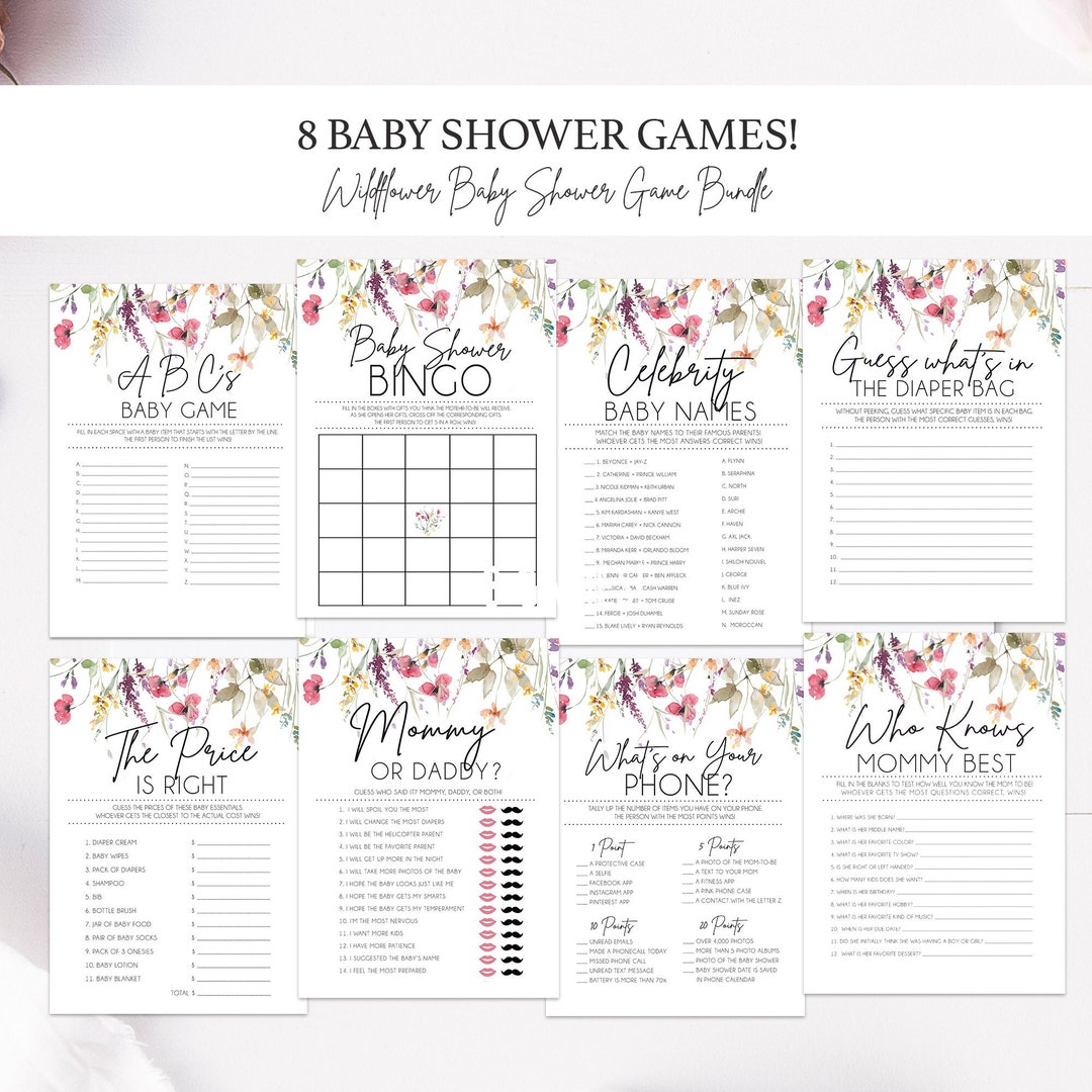 Wildflowers Baby Shower Game Bundle, Baby Shower Invitation, Digital ...