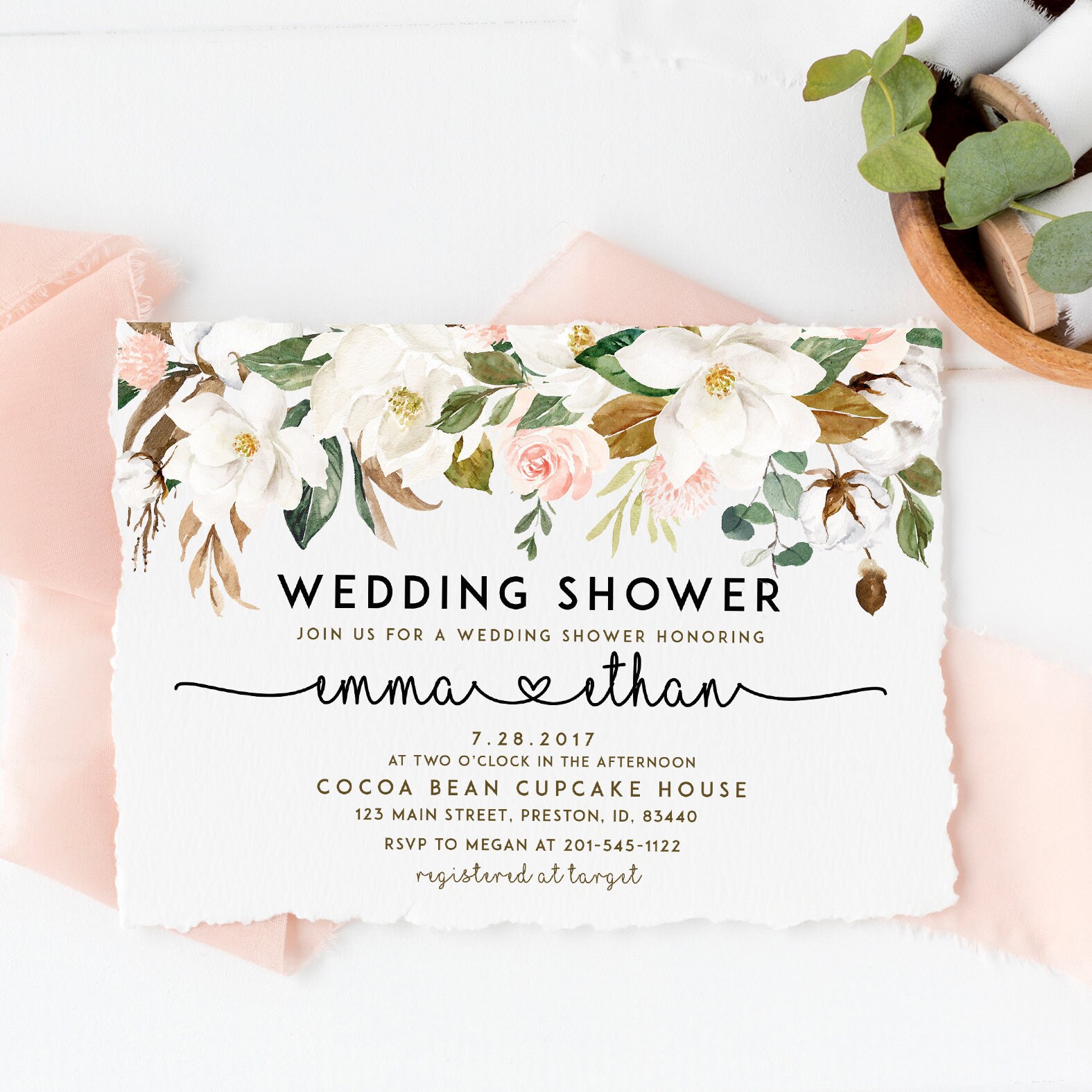 Wedding Shower Invitation, Bridal Shower Invite, Magnolia Bridal Shower ...