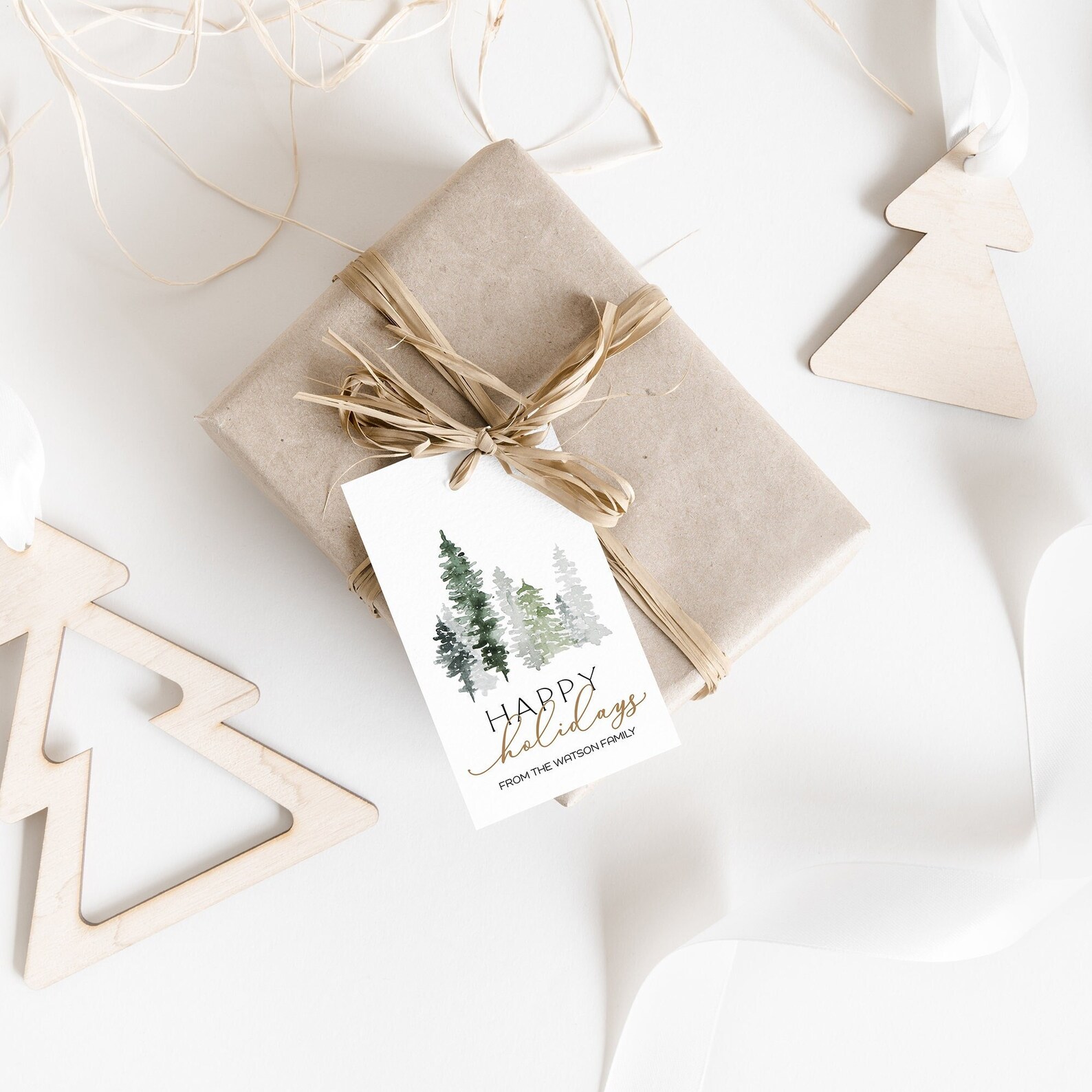 Happy Holidays Christmas Trees Tag Christmas Gift Tag - Etsy