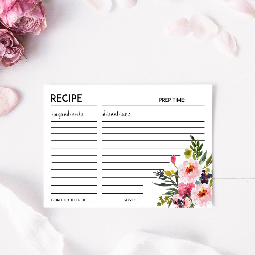 Printable File Floral Recipe Cards, Bridal Shower Invitation Insert ...