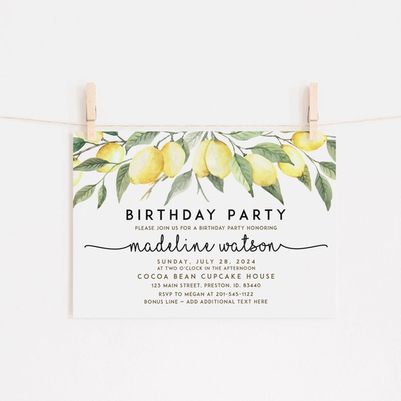 Lemon Birthday Party Invitation Birthday Party Invite - Etsy