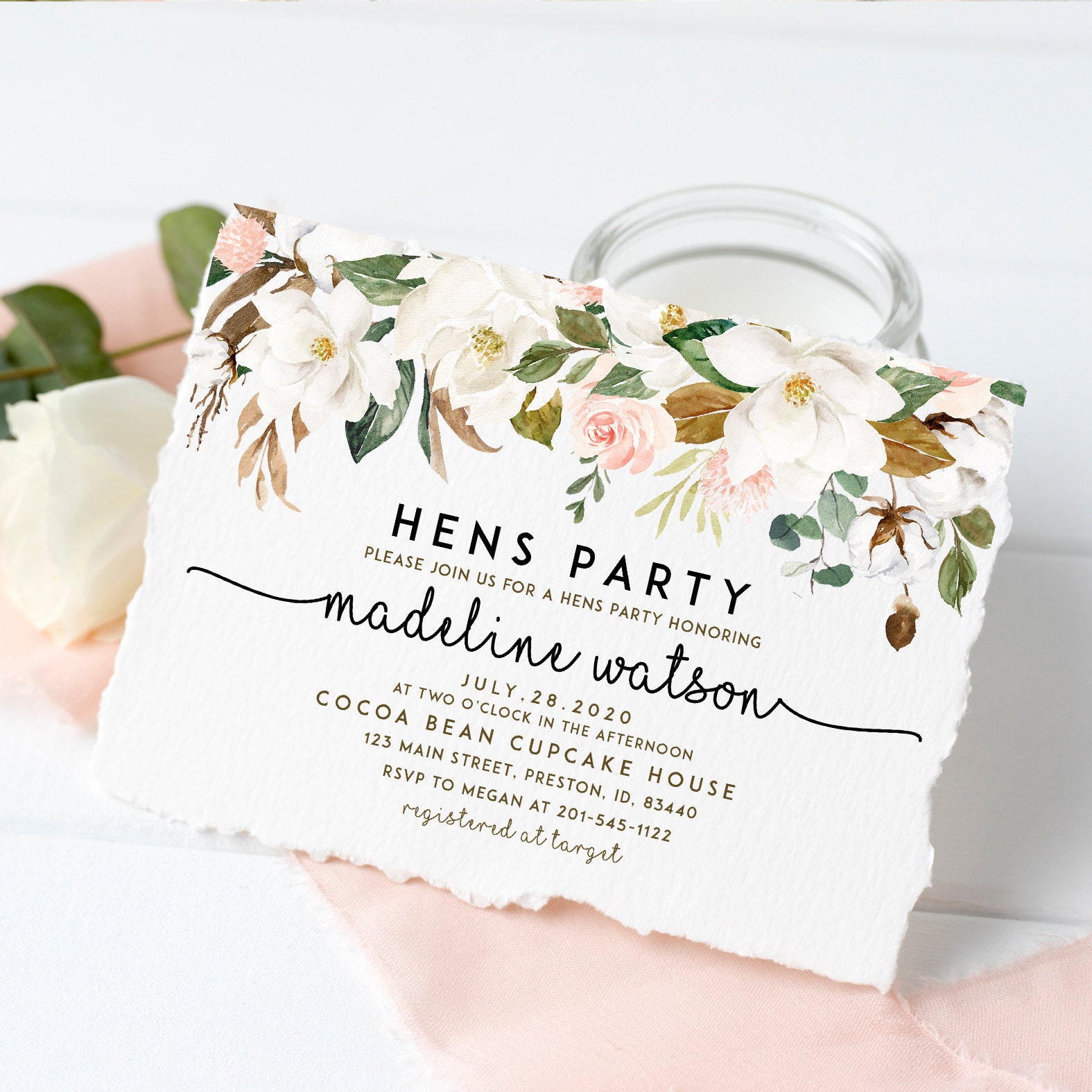 Hens Party Invitation Bridal Shower Invitation Magnolia - Etsy