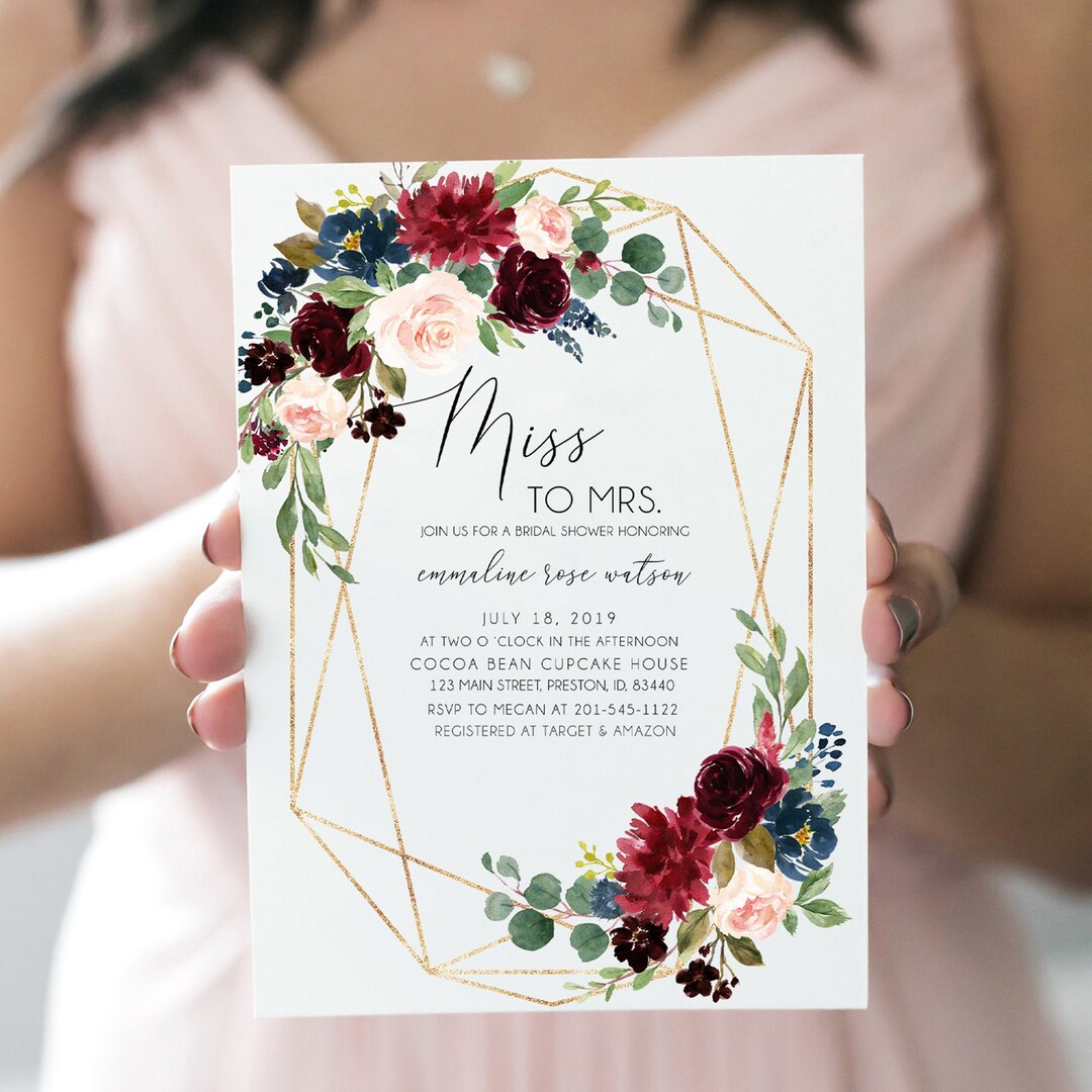 Fall Miss to Mrs Shower Invitation Template, Autumn Floral Bridal ...