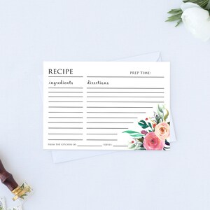 Printable File Floral Recipe Cards, Bridal Shower Invitation Insert ...