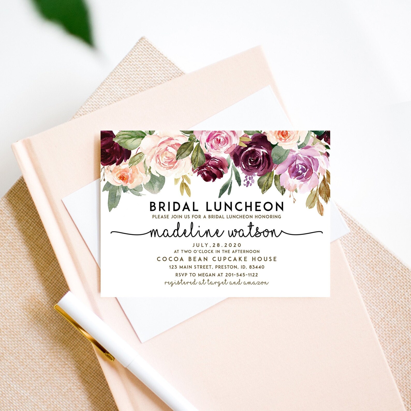 Fall Bridal Luncheon Invitation Template Greenery Blush | Etsy