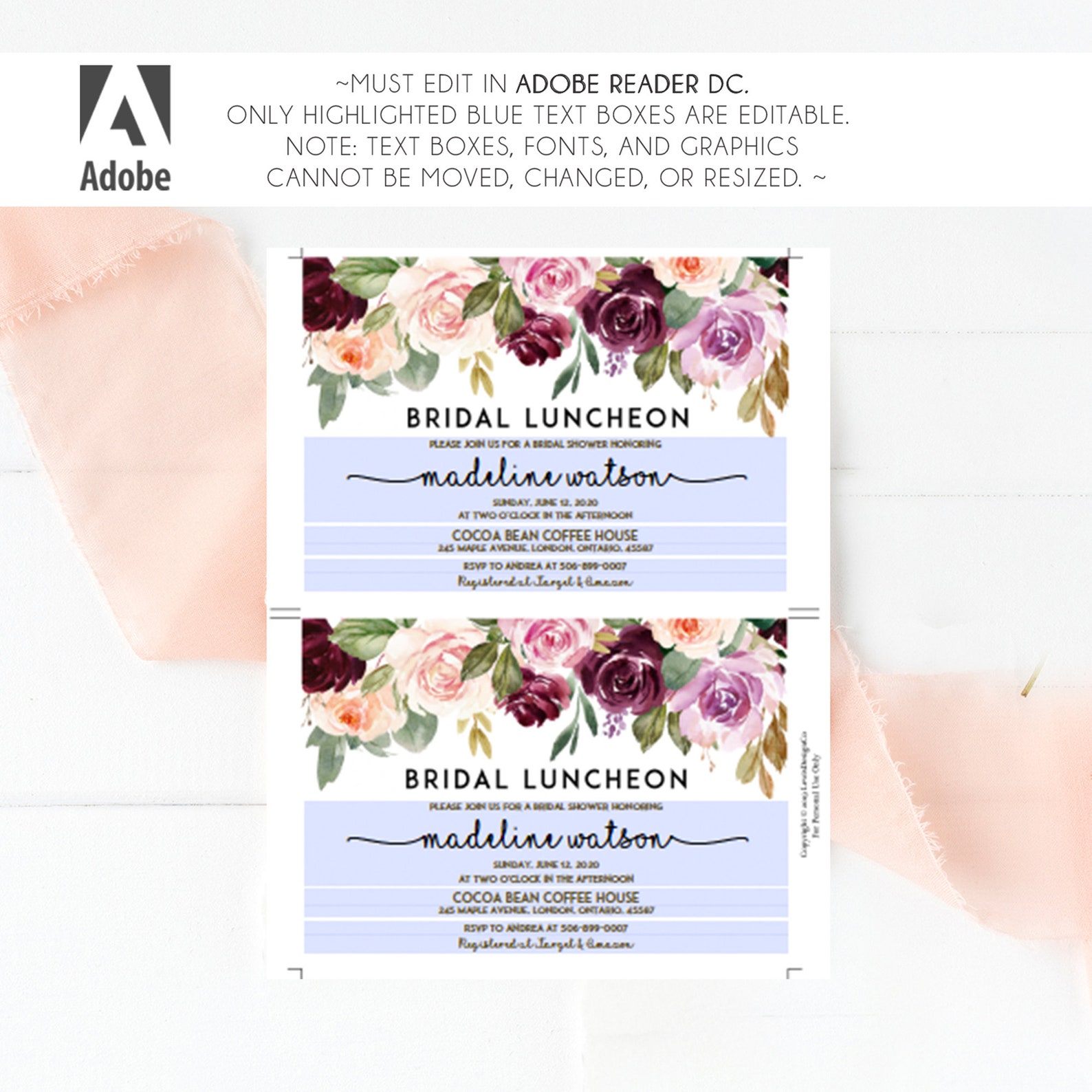 Fall Bridal Luncheon Invitation Template Greenery Blush | Etsy