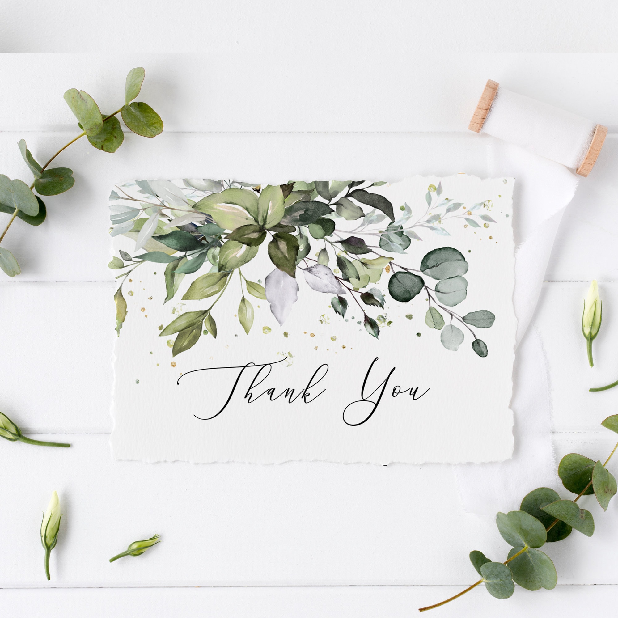 Greenery Thank You Card Bridal Shower Thank You Folded A2 - Etsy