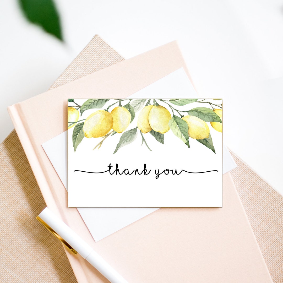 Lemon Thank You Card, Bridal Shower Thank You, Folded A2 Card, Digital ...